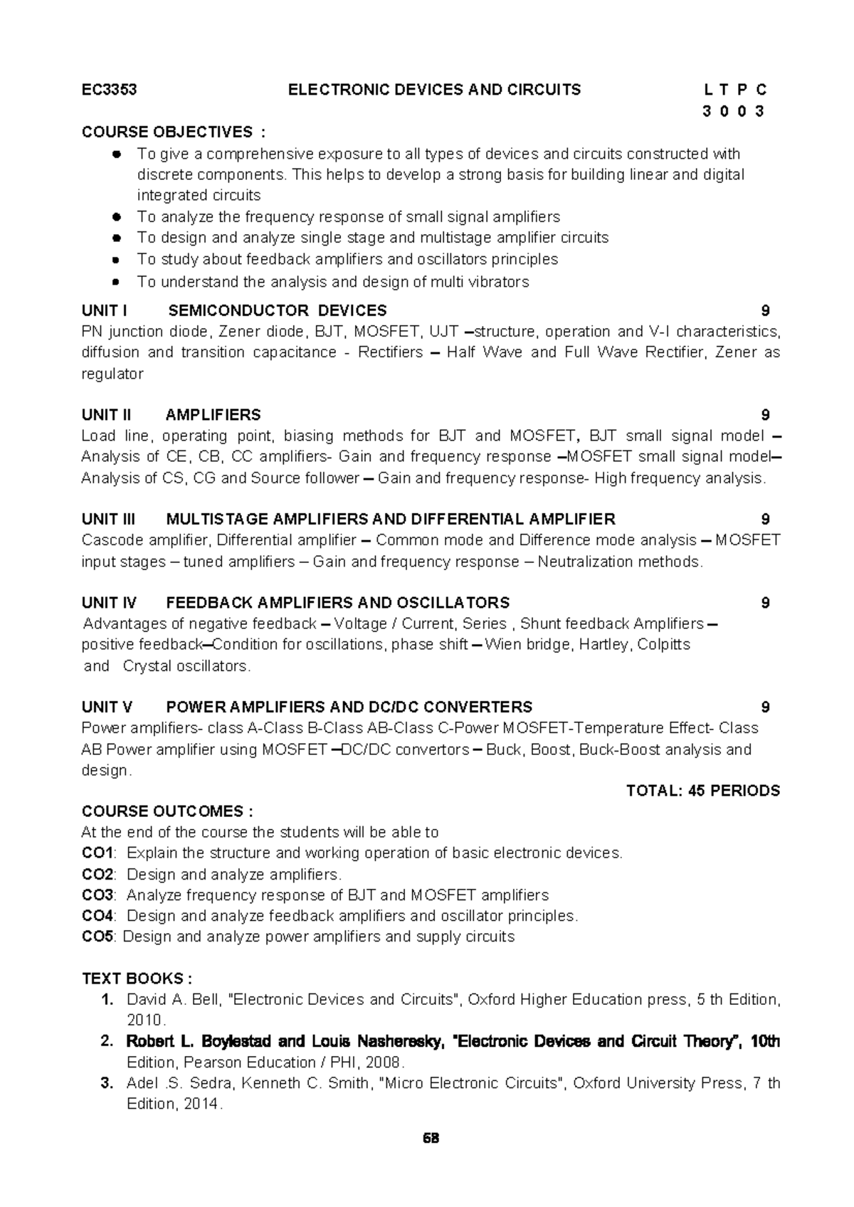 EDC abfiuab abfiqbi - EC3353 ELECTRONIC DEVICES AND CIRCUITS L T P C 3 0 0 3 COURSE OBJECTIVES ...
