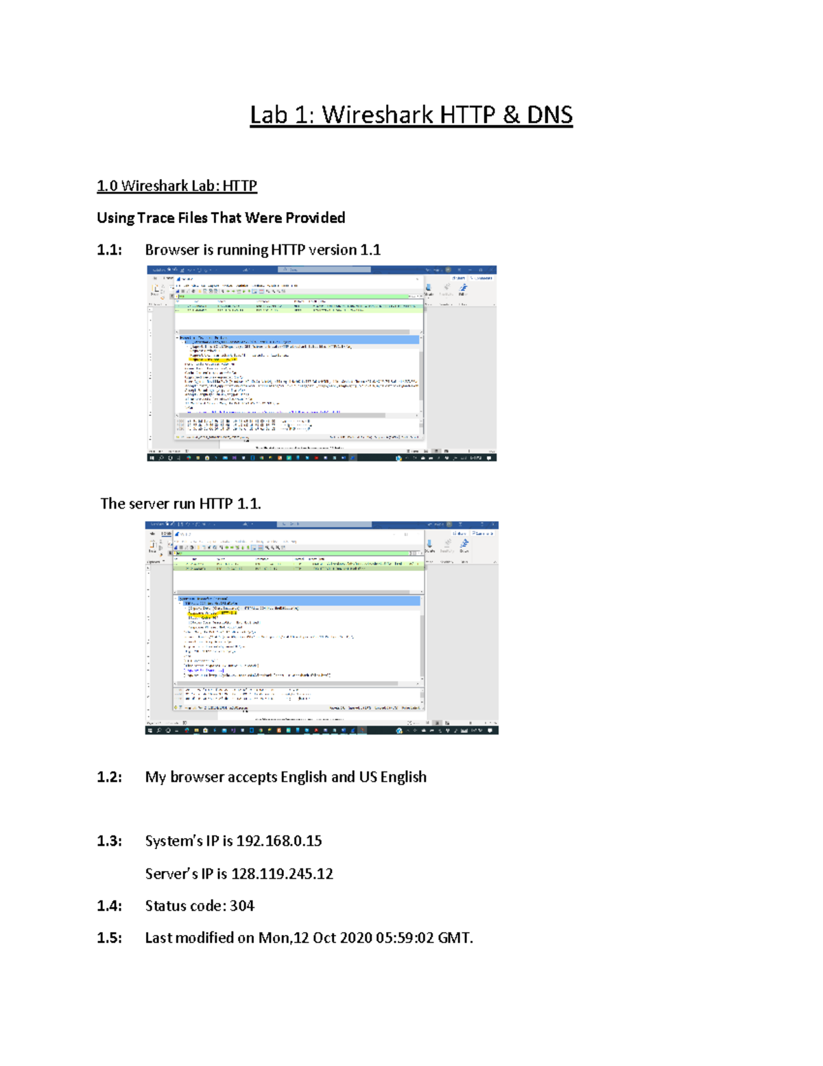 Lab 1 - Lab material - Lab 1: Wireshark HTTP & DNS 1 Wireshark Lab: HTTP Using Trace Files That ...