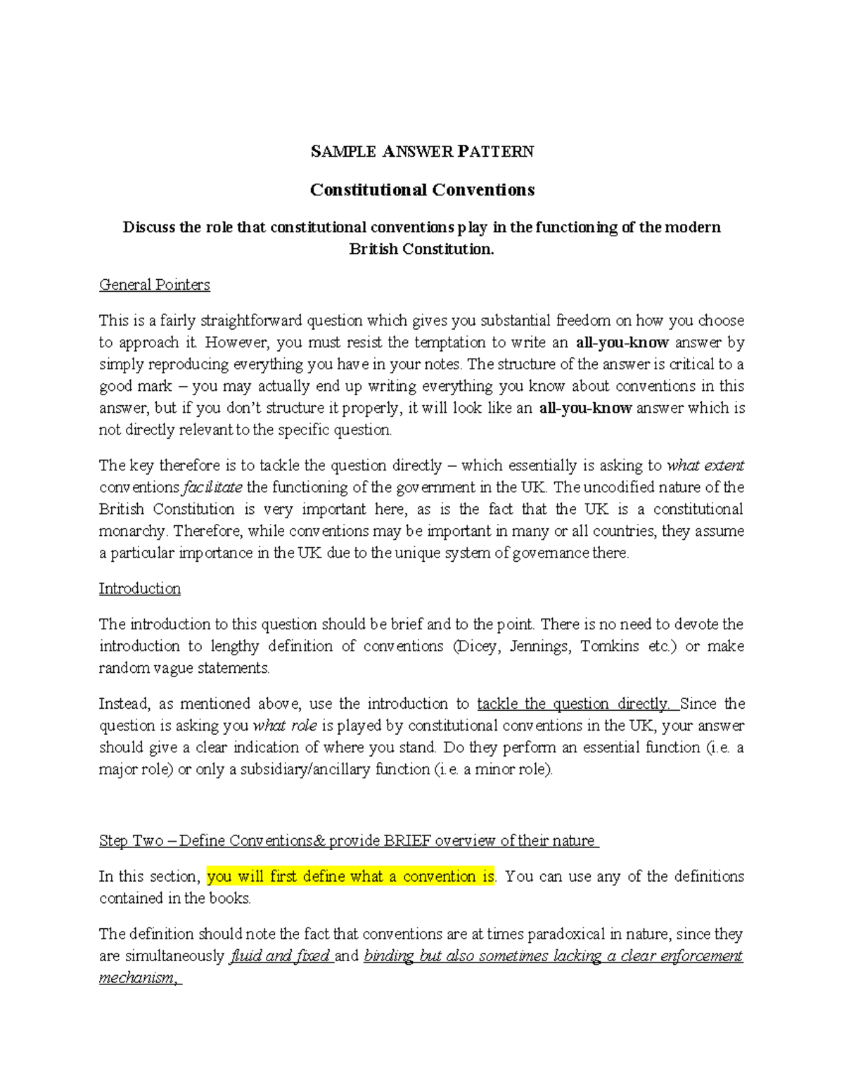 Sample Answer Pattern - Constitutional Conventions - SAMPLE ANSWER ...