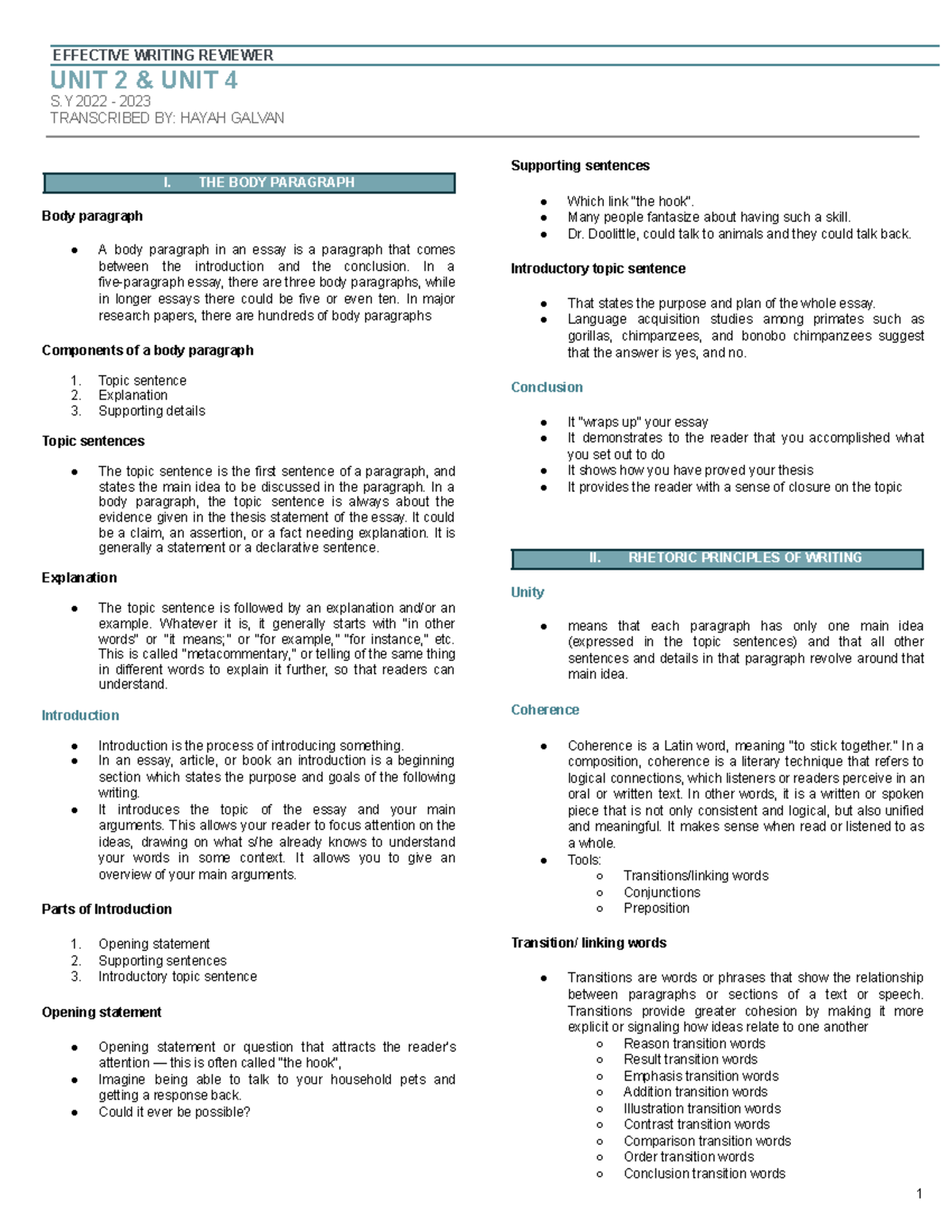 Finals Effective writing reviewer - EFFECTIVE WRITING REVIEWER UNIT 2 ...