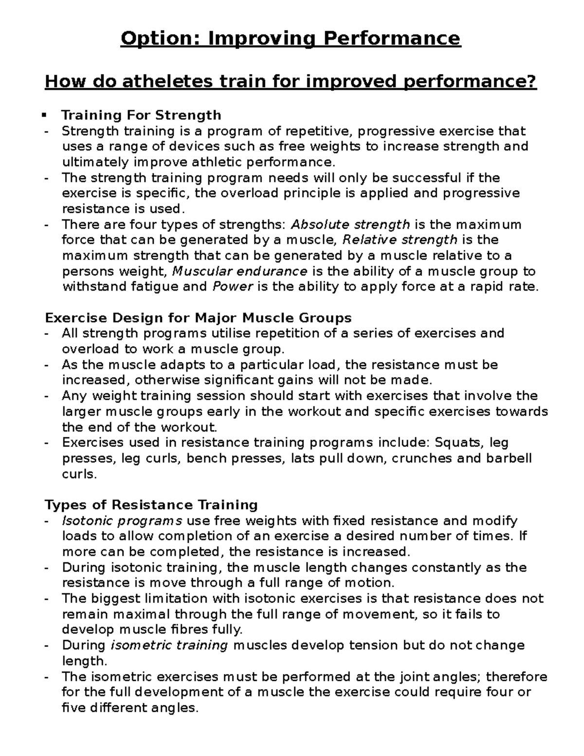 Improving performance pre reading notes - Option: Improving Performance ...