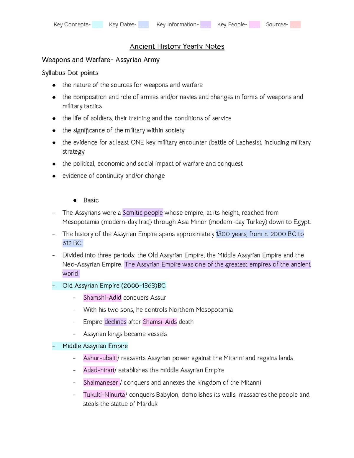 Ancient History Yearly Notes - Ancient History Yearly Notes Weapons and ...