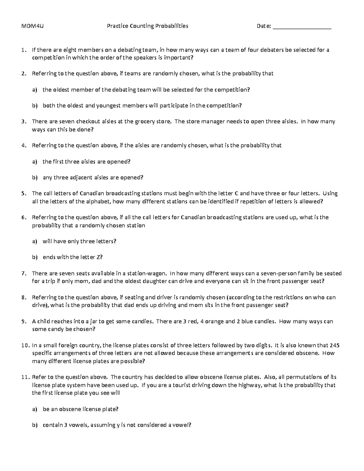 Practice Counting Probabilities - The store manager needs to open three ... Practice Counting Probabilities - The store manager needs to open three ...