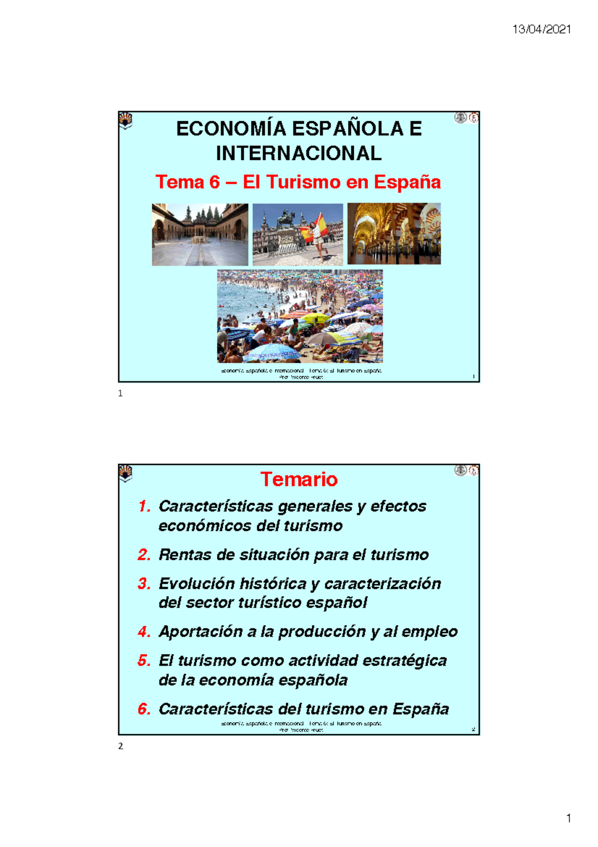 TEMA 6 - El Turismo en España - Economía Española e Internacional ...