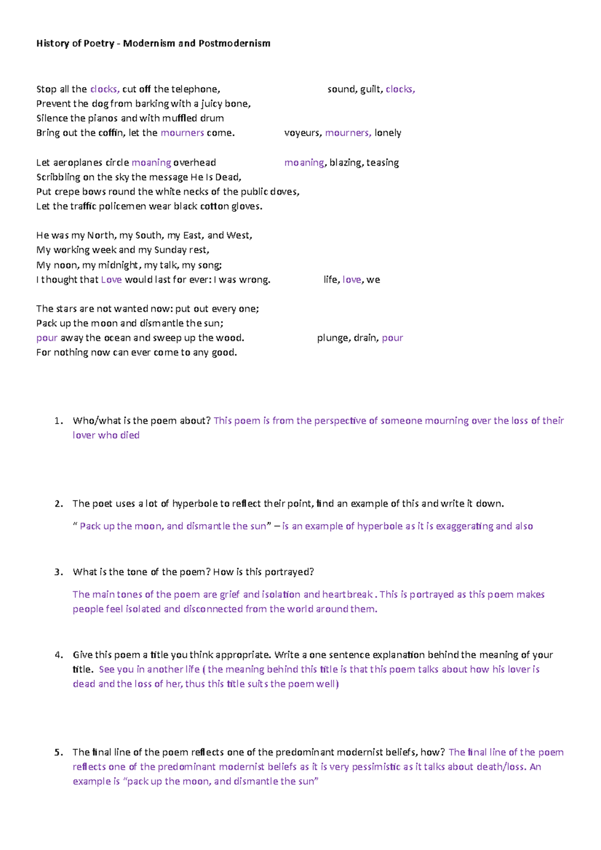 History of Poetry Modernism and Postmodernism answers - History of ...