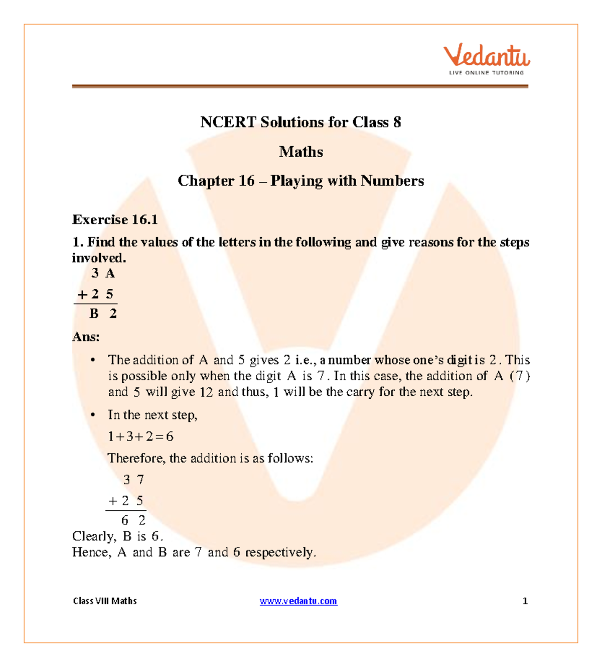 Playing with Numbers - NCERT Solutions for Class 8 Maths Chapter 16 ...