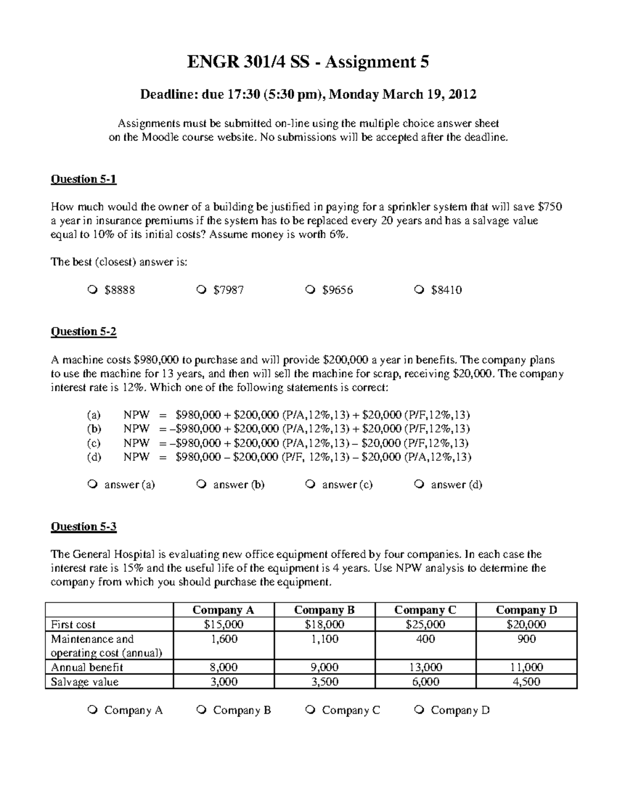 Assignment 5 2017 - ENGR 301/4 SS - Assignment 5 Deadline: due 17:30 (5:30 pm), Monday March 19 ...
