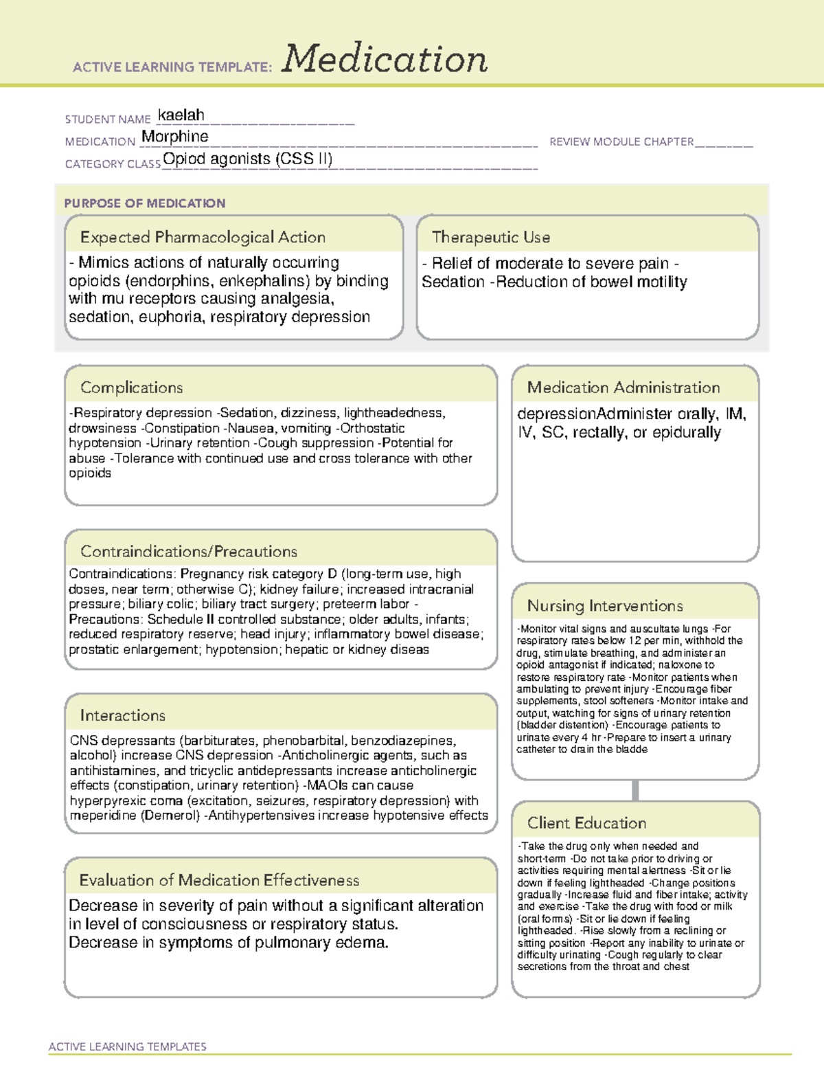 Morphine - med template - ACTIVE LEARNING TEMPLATES Medication STUDENT ...