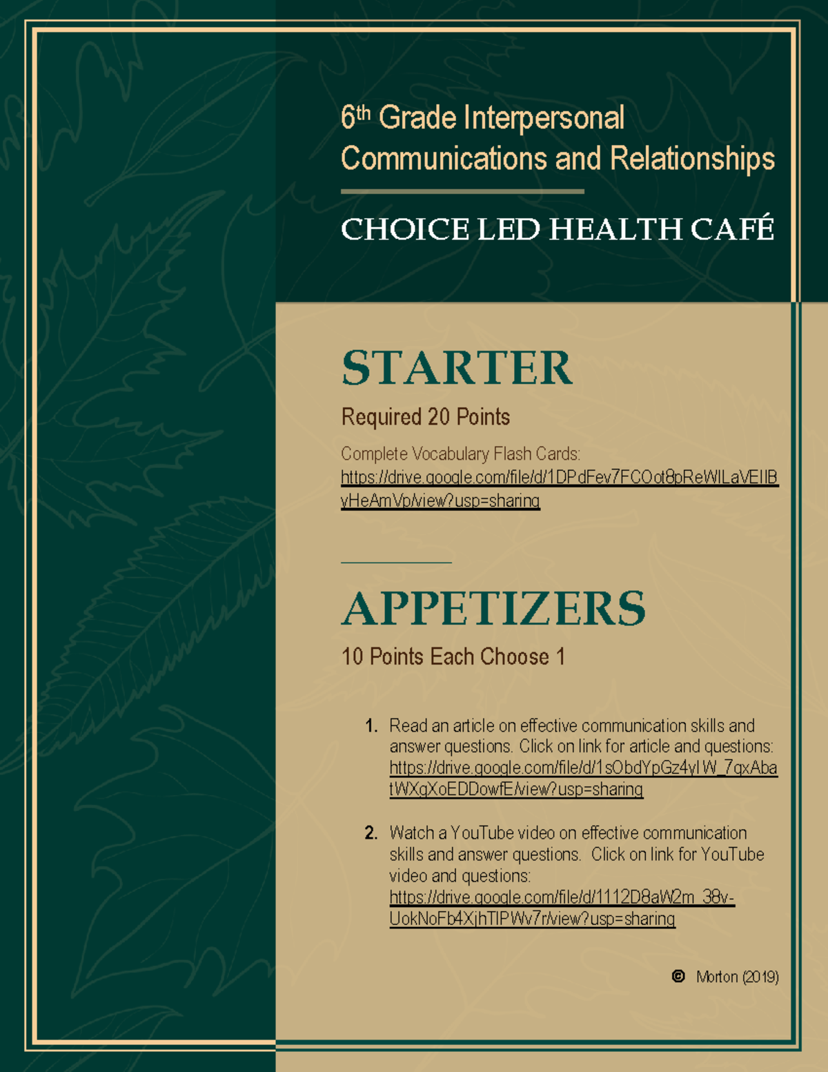 6th Grade ICR Health Menu - 6 th Grade Interpersonal Communications and ...