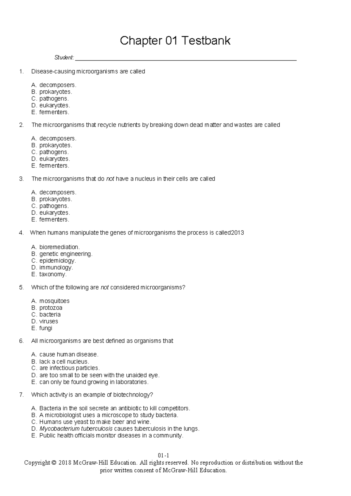 Chapter 01 Test Bank - Testbank - Chapter 01 Testbank Student: - Studocu