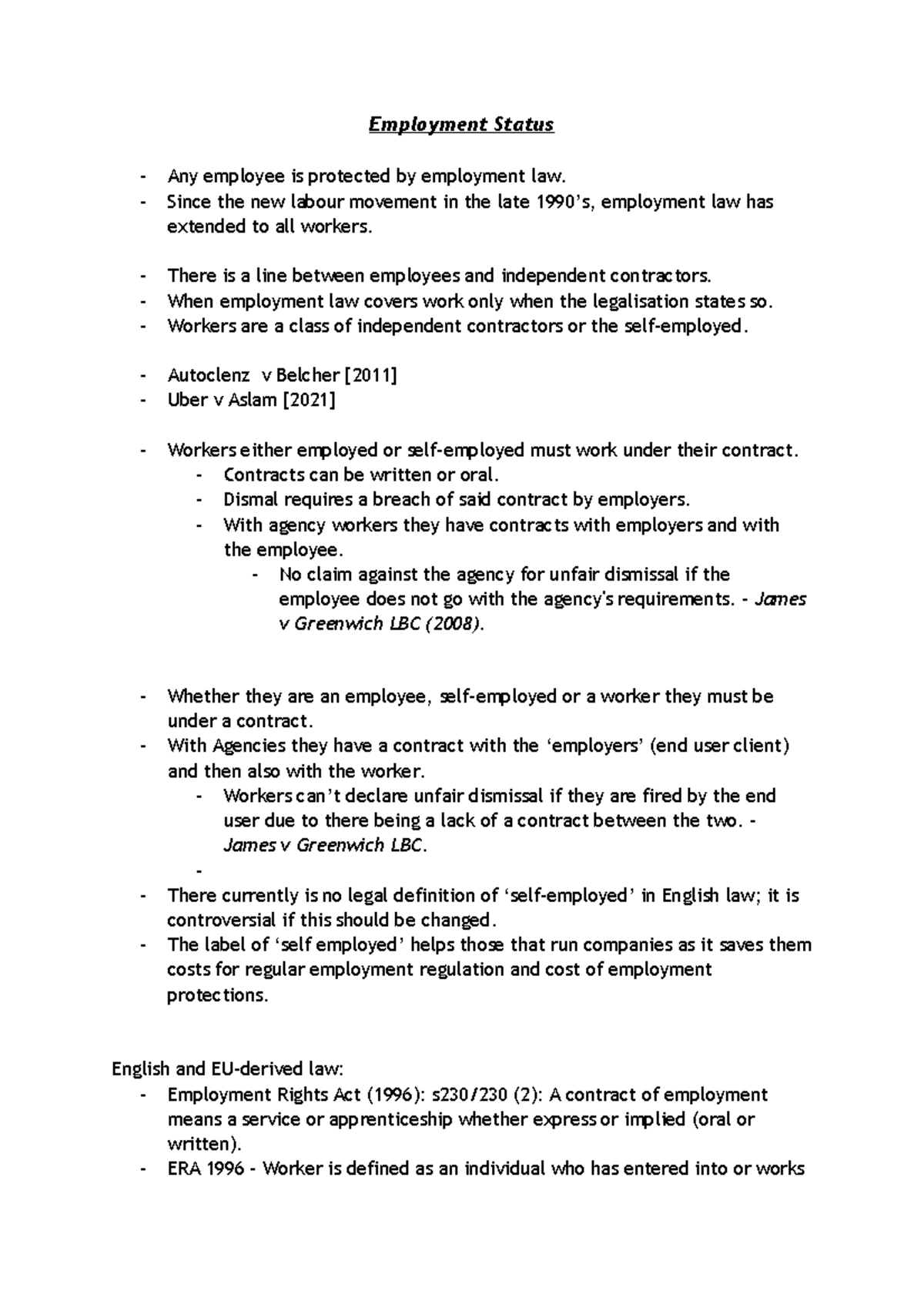 Topic 1 - Employment Status - Employment Status - Any employee is ...