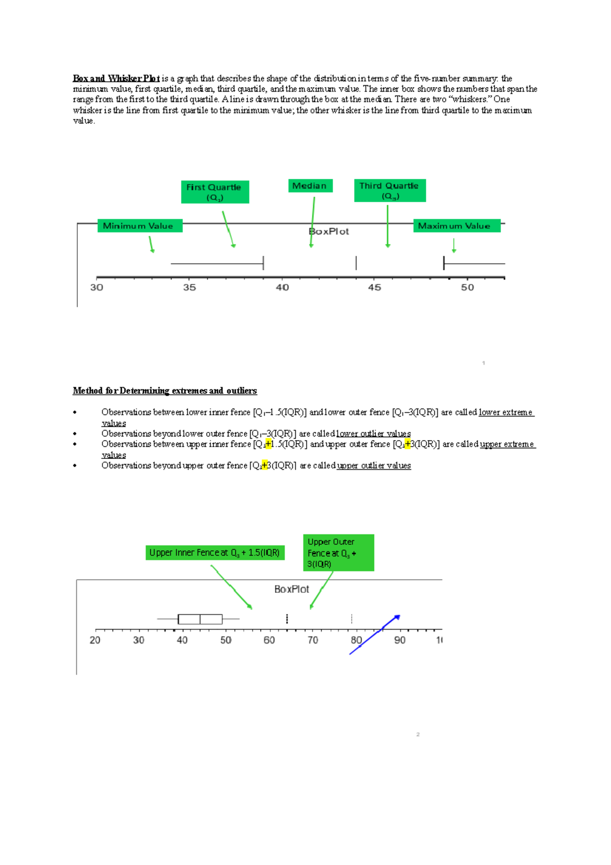 Box and whisker plot - lecture notes for prob and stat - Box and ...