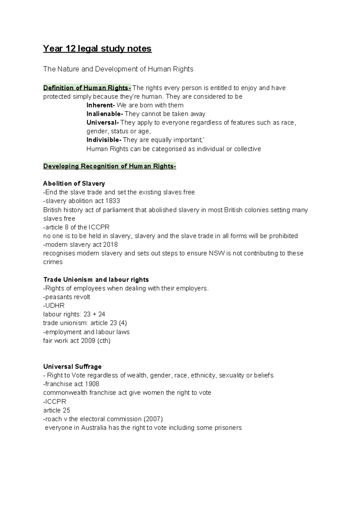 Year 12 Legal notes - Year 12 legal study notes ####### The Nature and ...