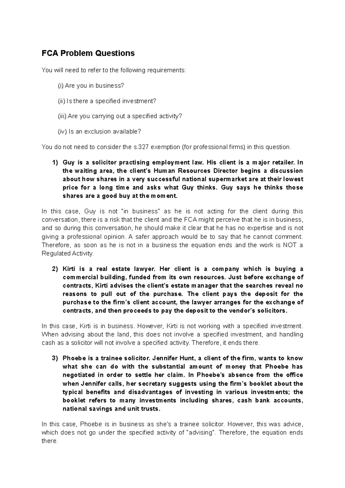 Practice legal research 2023 1 - FCA Problem Questions You will need to ...