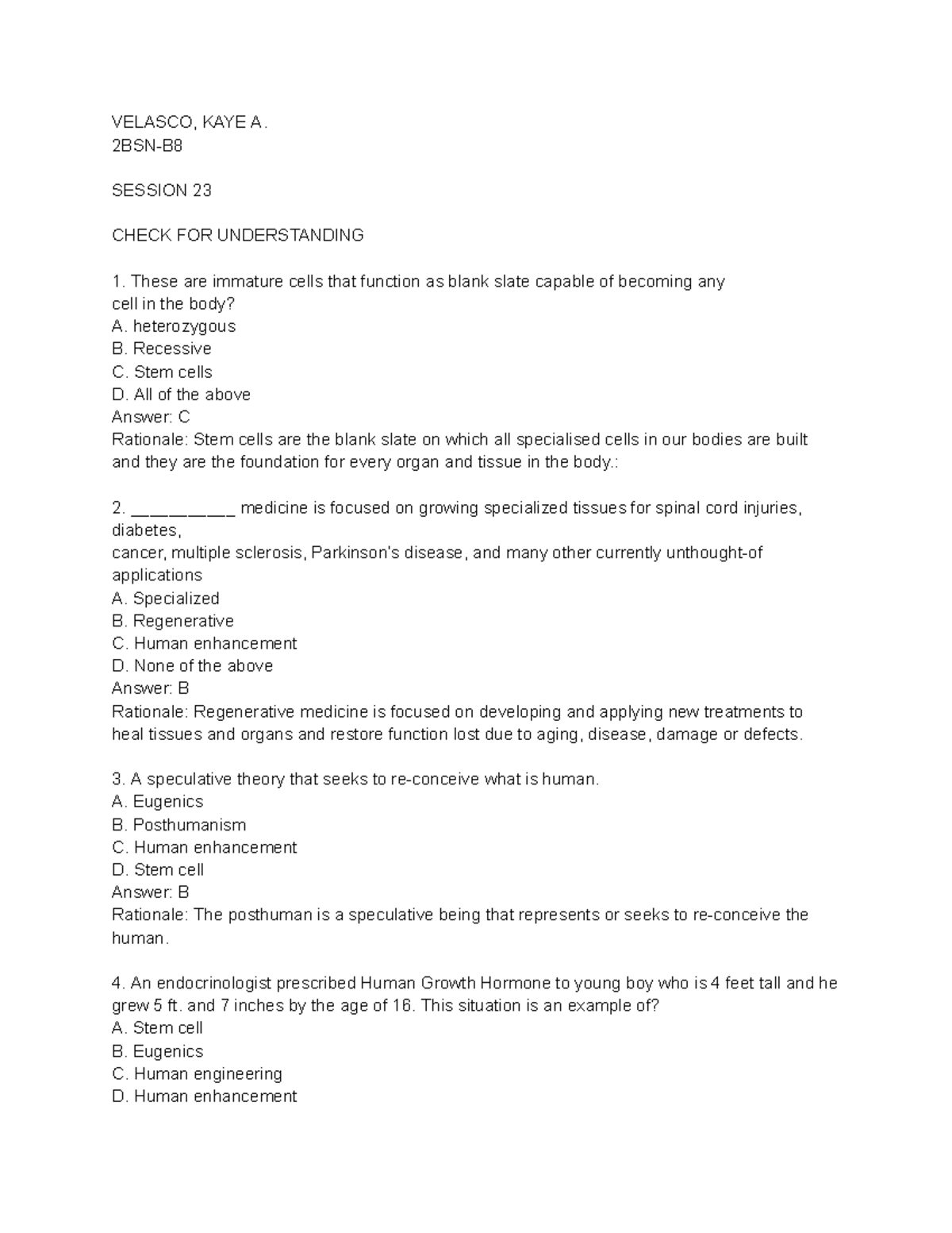 SAS 23 - bioethics - VELASCO, KAYE A. 2BSN-B SESSION 23 CHECK FOR ...