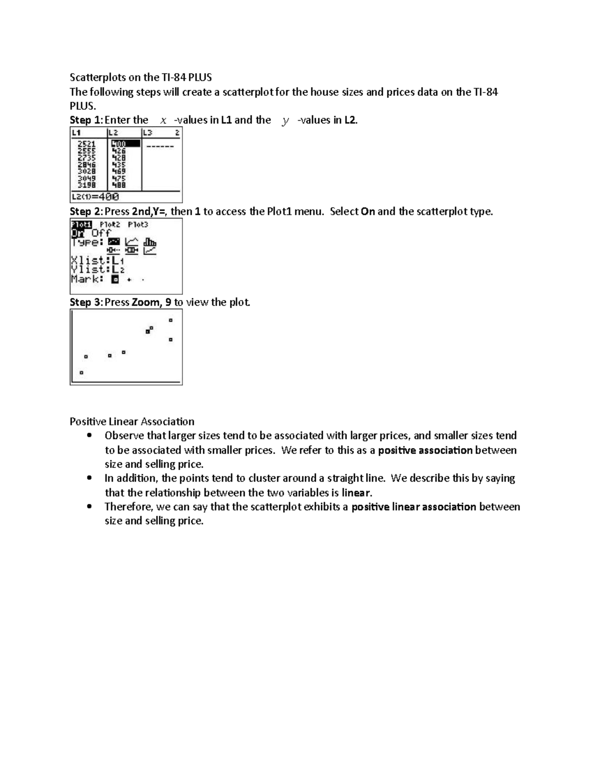 Ch. 4.1 (Math 241) Part 2 - Scatterplots on the TI-84 PLUS The ...