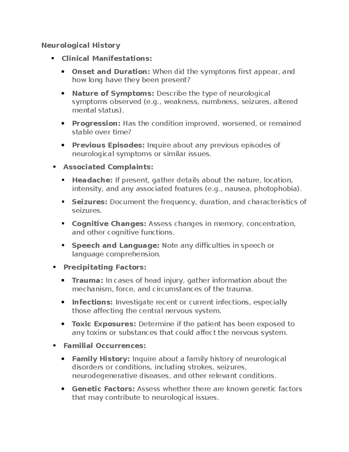 Ch 16 neuro assessment - Neurological History Clinical Manifestations ...