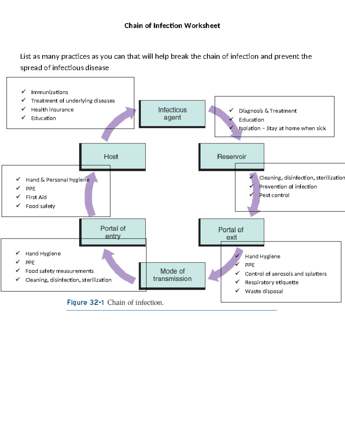 Chain of Infection Prevention Practices Worksheet - Chain of Infection ...