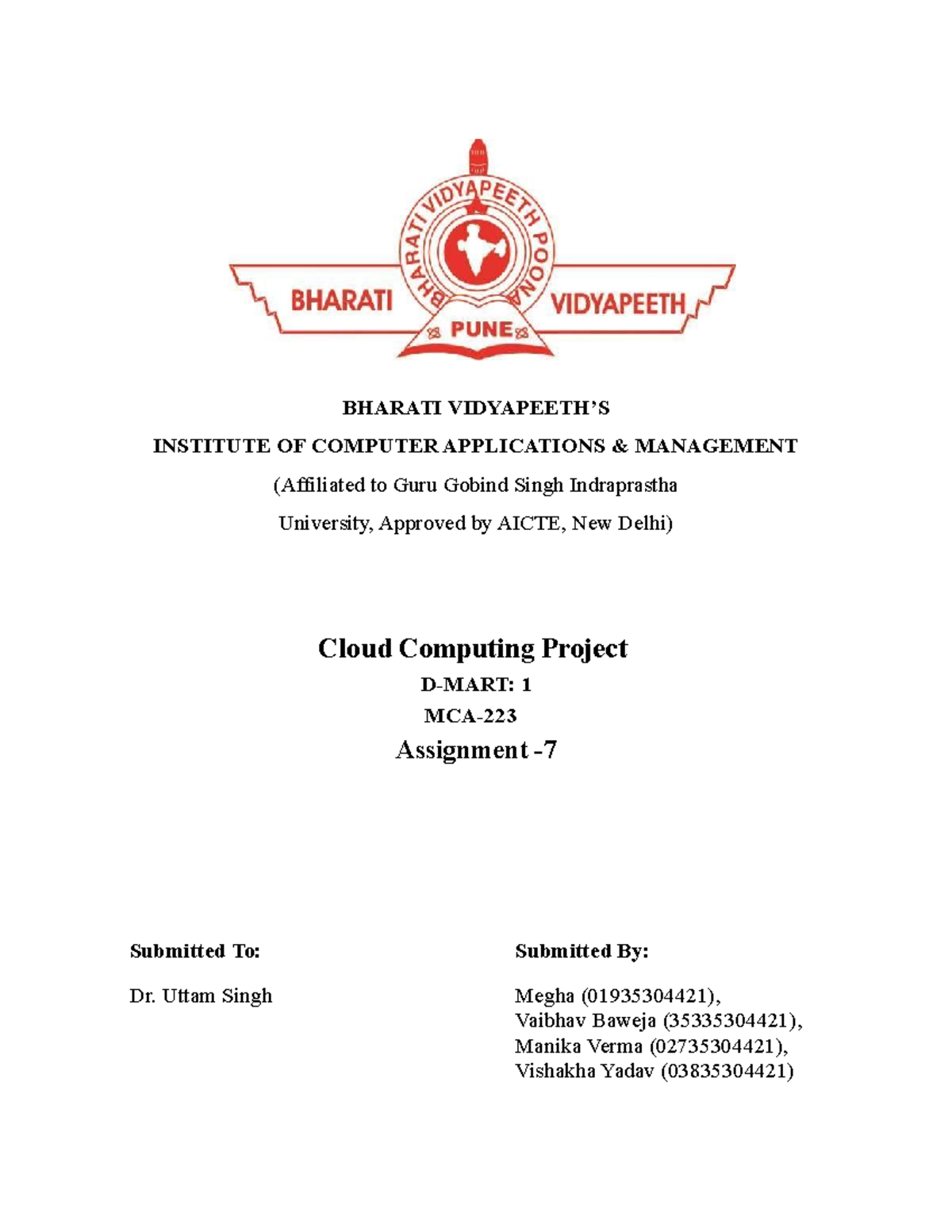 CC Project - BHARATI VIDYAPEETH’S INSTITUTE OF COMPUTER APPLICATIONS ...