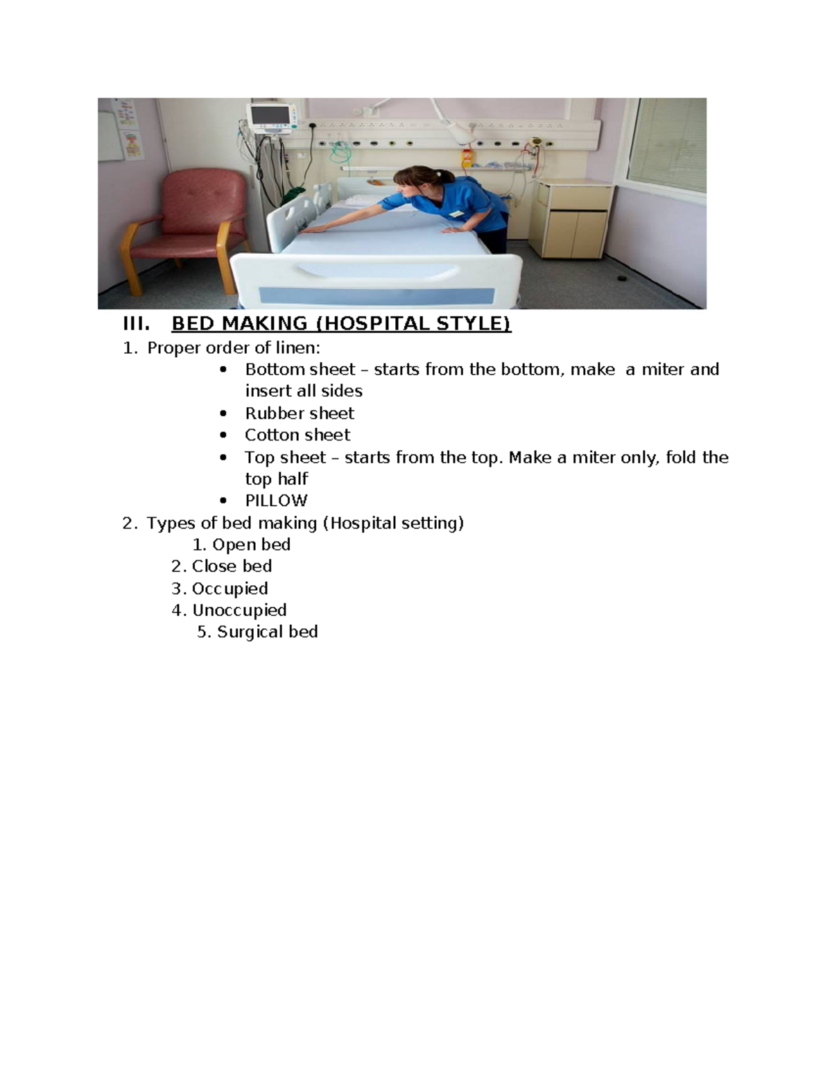 Caregiver 3RD Lecture BED Making AND Assitive Device - III. BED MAKING ...