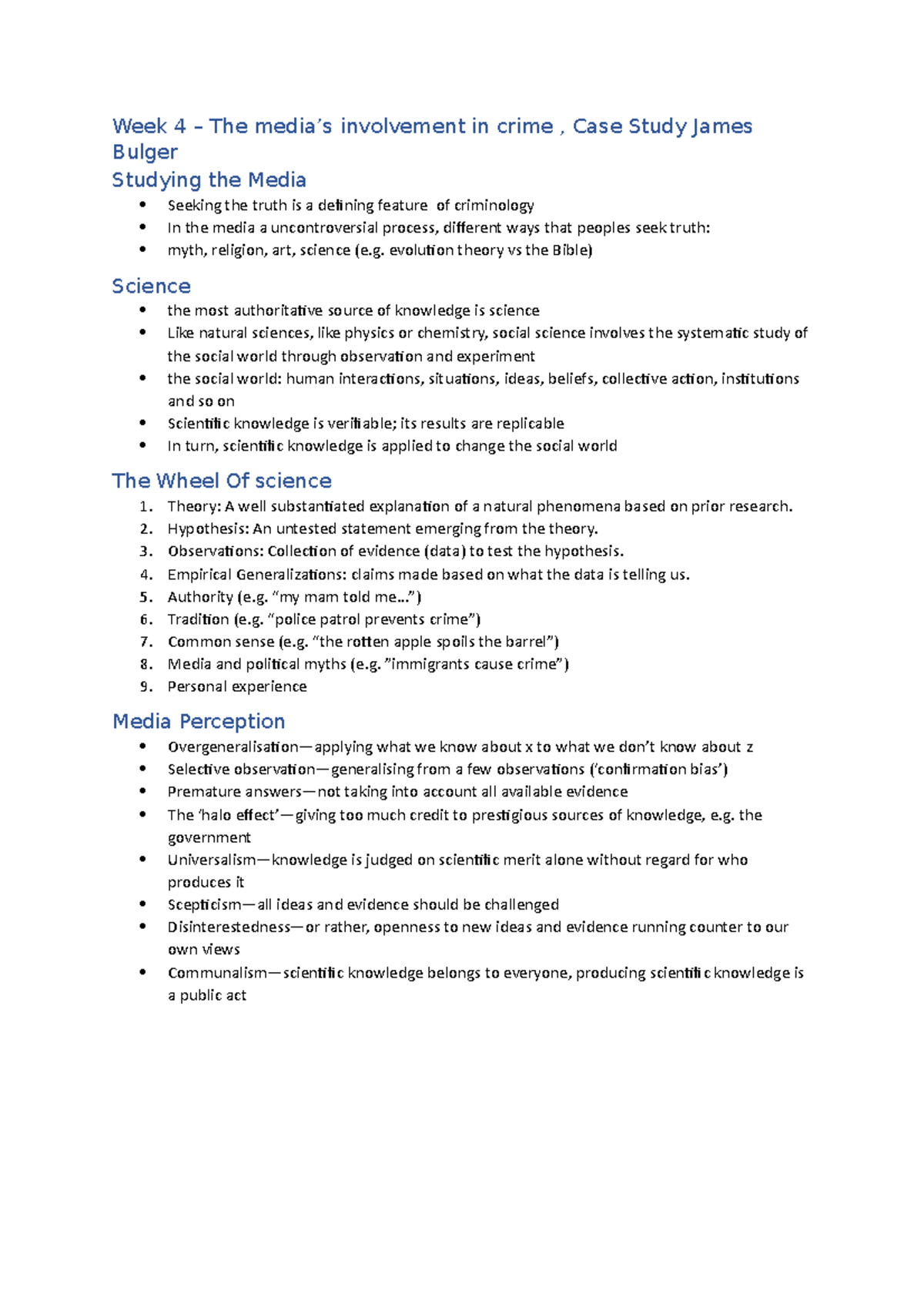 Week 4 - research into criminology perspectives - Week 4 – The media’s ...