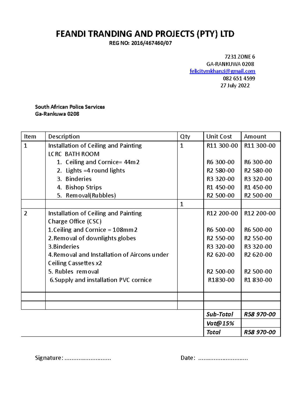 Feandi - information notes - FEANDI TRANDING AND PROJECTS (PTY) LTD REG ...
