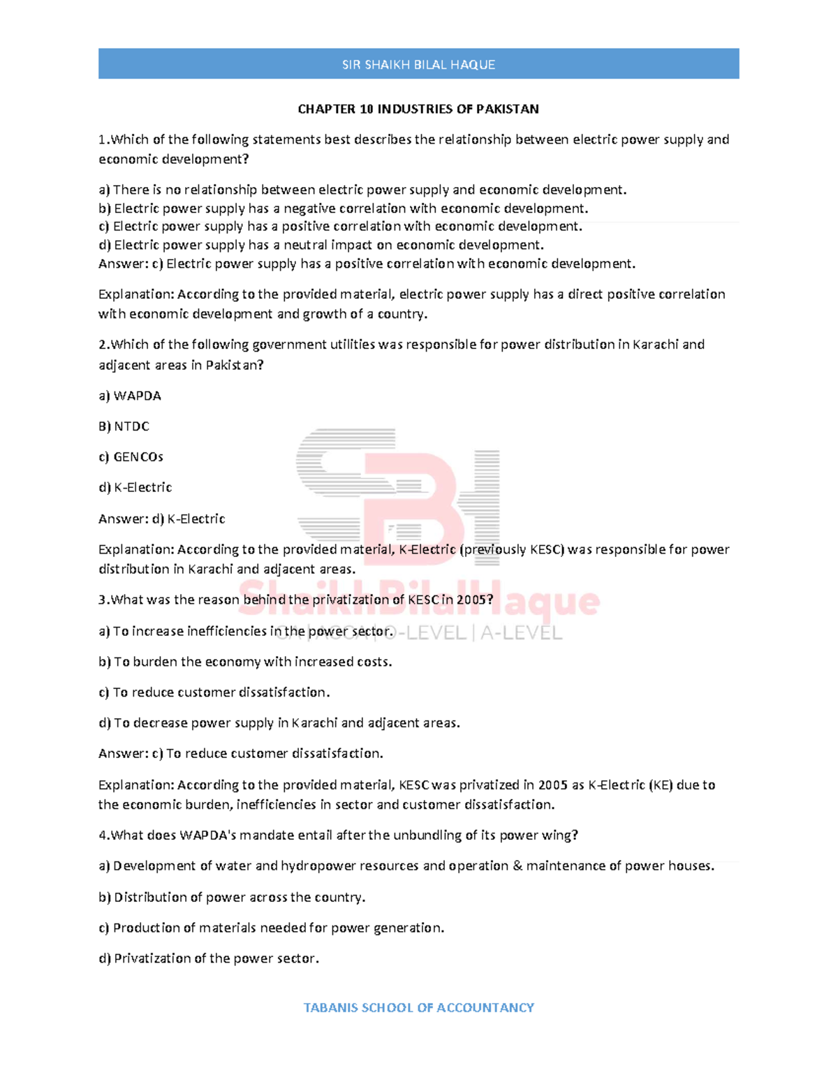 Scenorio based mcqs (10) - CHAPTER 10 INDUSTRIES OF PAKISTAN 1 of the following statements best ...
