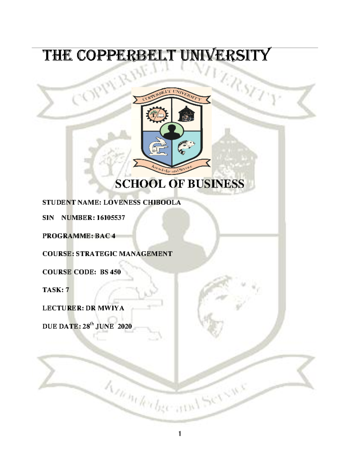 2020 June 25 BAC Loveness Chiboola 16105537 BS450 Assignment - THE ...