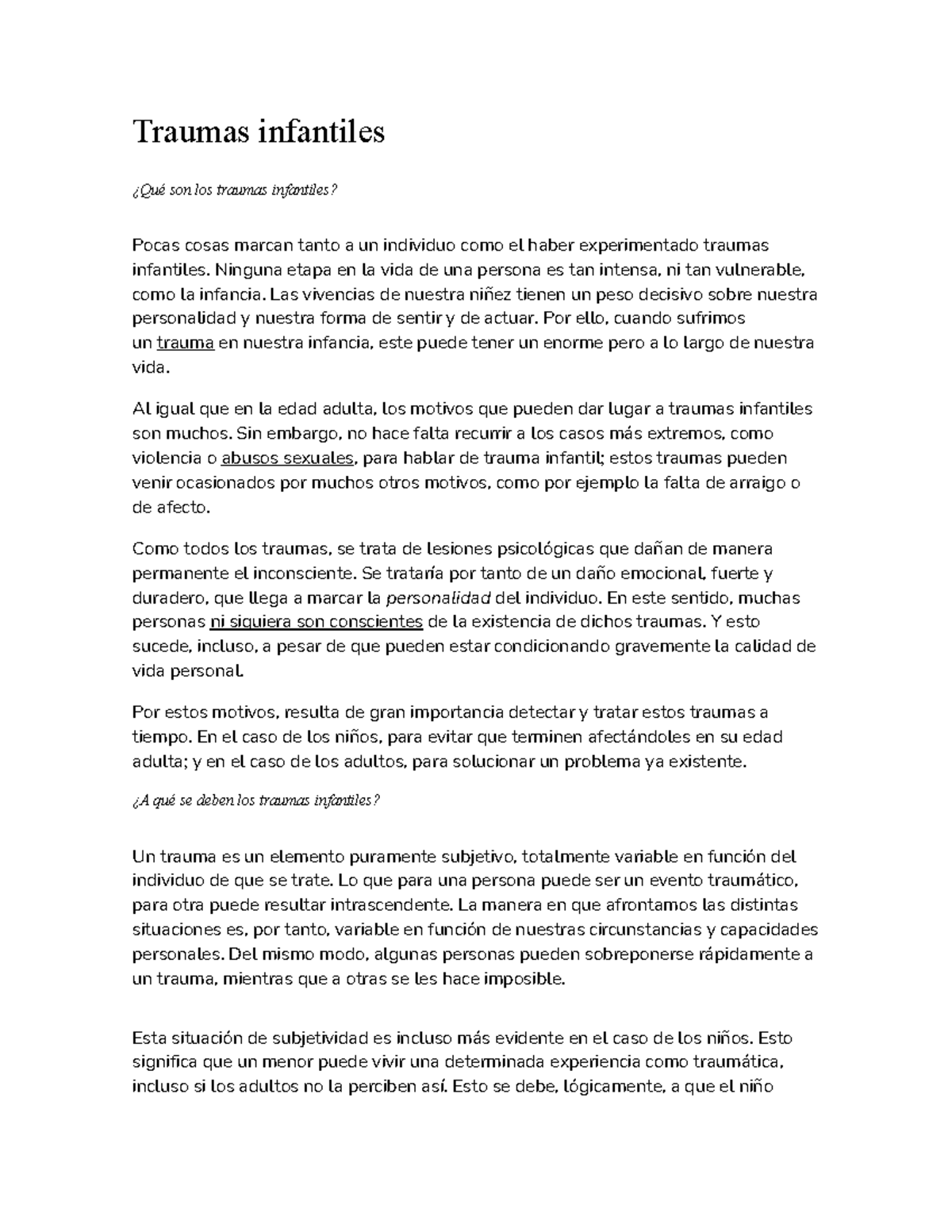 Traumas infantiles - Clases de psicología II - Traumas infantiles ¿Qué ...