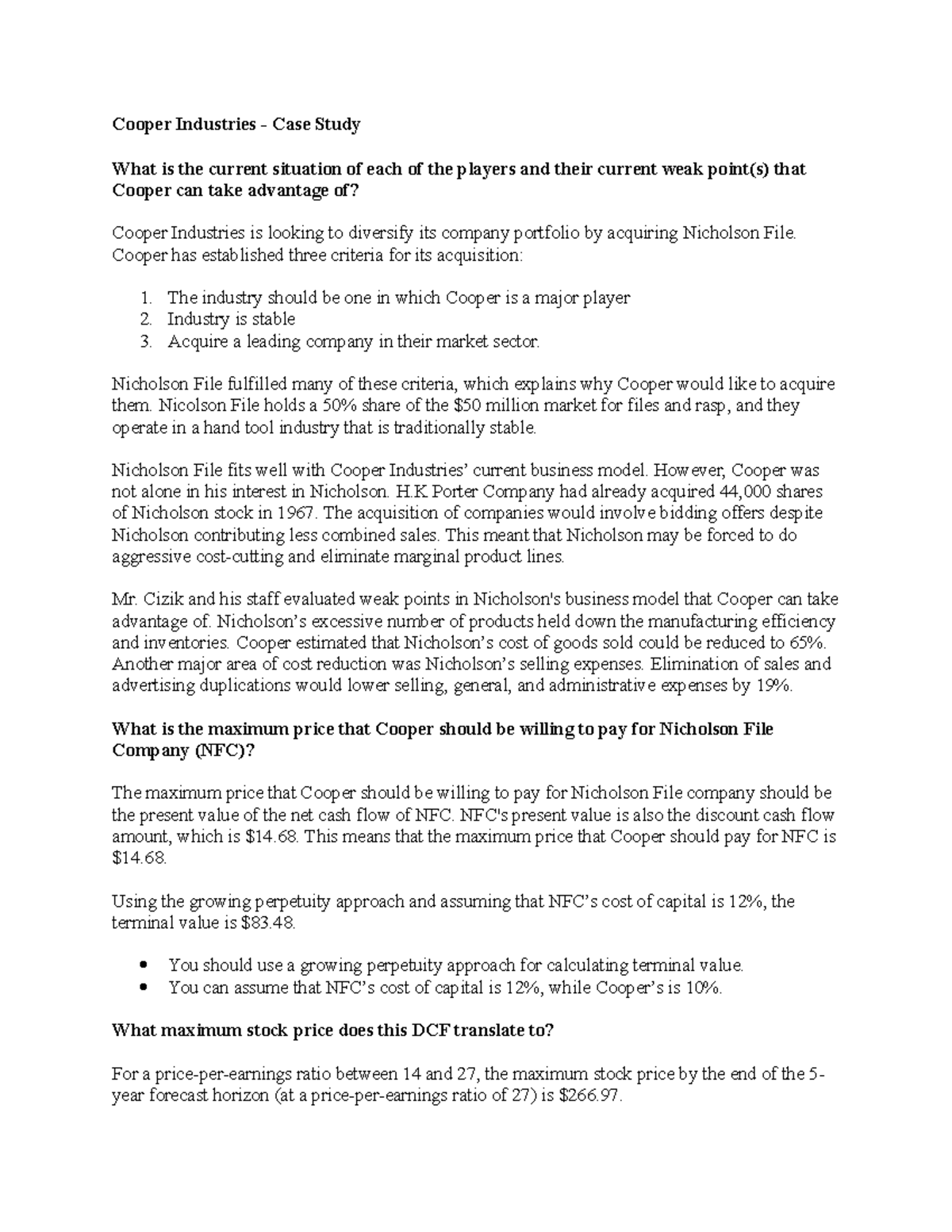 Cooper industry case study - Cooper Industries - Case Study What is the current situation of ...