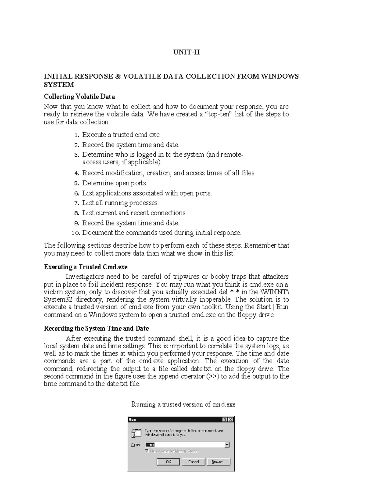 Cf 2 unit notes - UNIT-II INITIAL RESPONSE & VOLATILE DATA COLLECTION ...