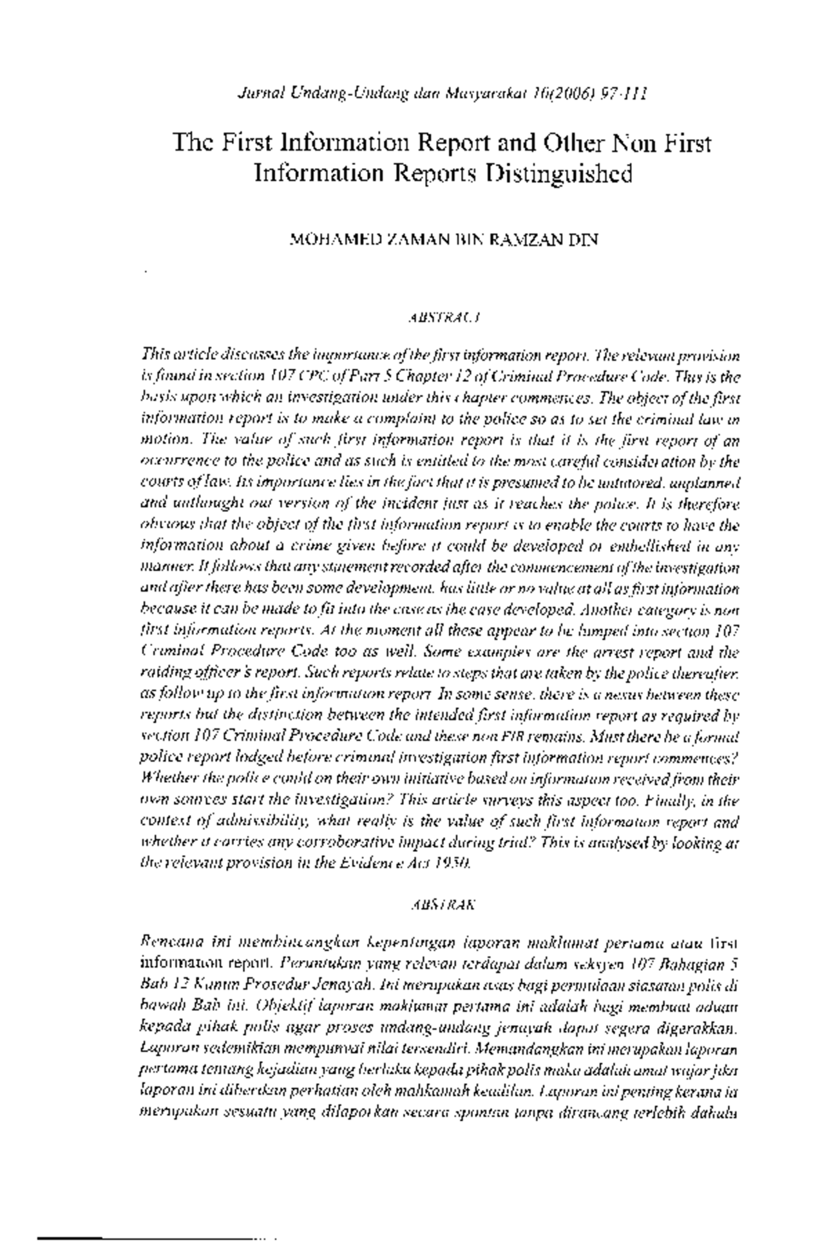 First Information Report - Jurnal Undang-Undang dan Masyarakat 10(2006 ...