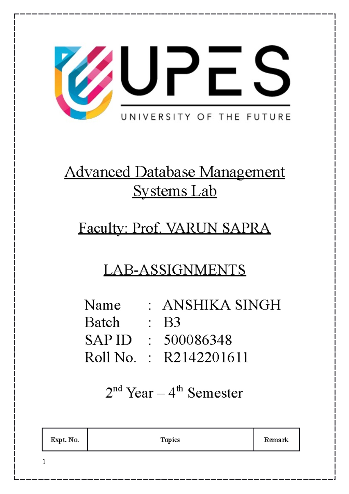 Lab1-7 - INJECTION - Advanced Database Management Systems Lab Faculty ...
