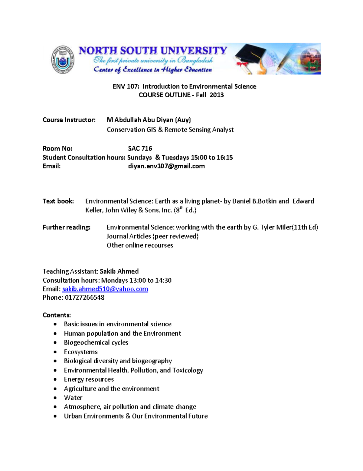 Env 107 - course outline - ENV 107: Introduction to Environmental ...