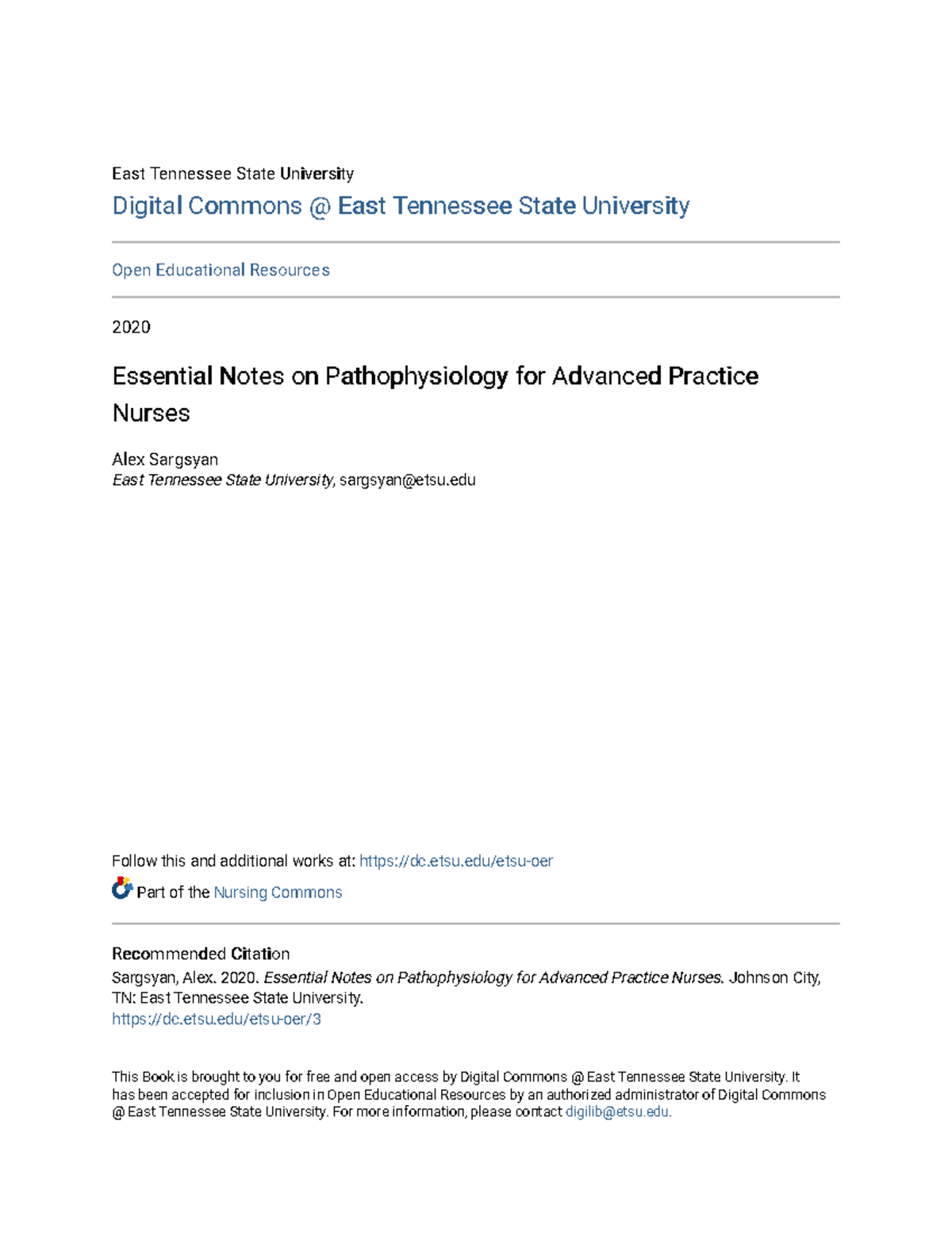 Essential Notes on Pathophysiology for Advanced Practice Nurses - East ...