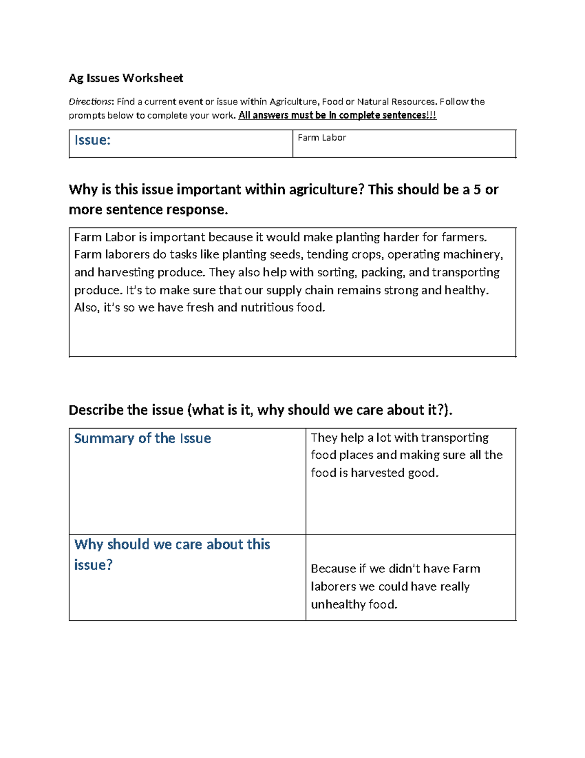 Copy of Ag Issues Worksheet - Ag Issues Worksheet Directions: Find a ...
