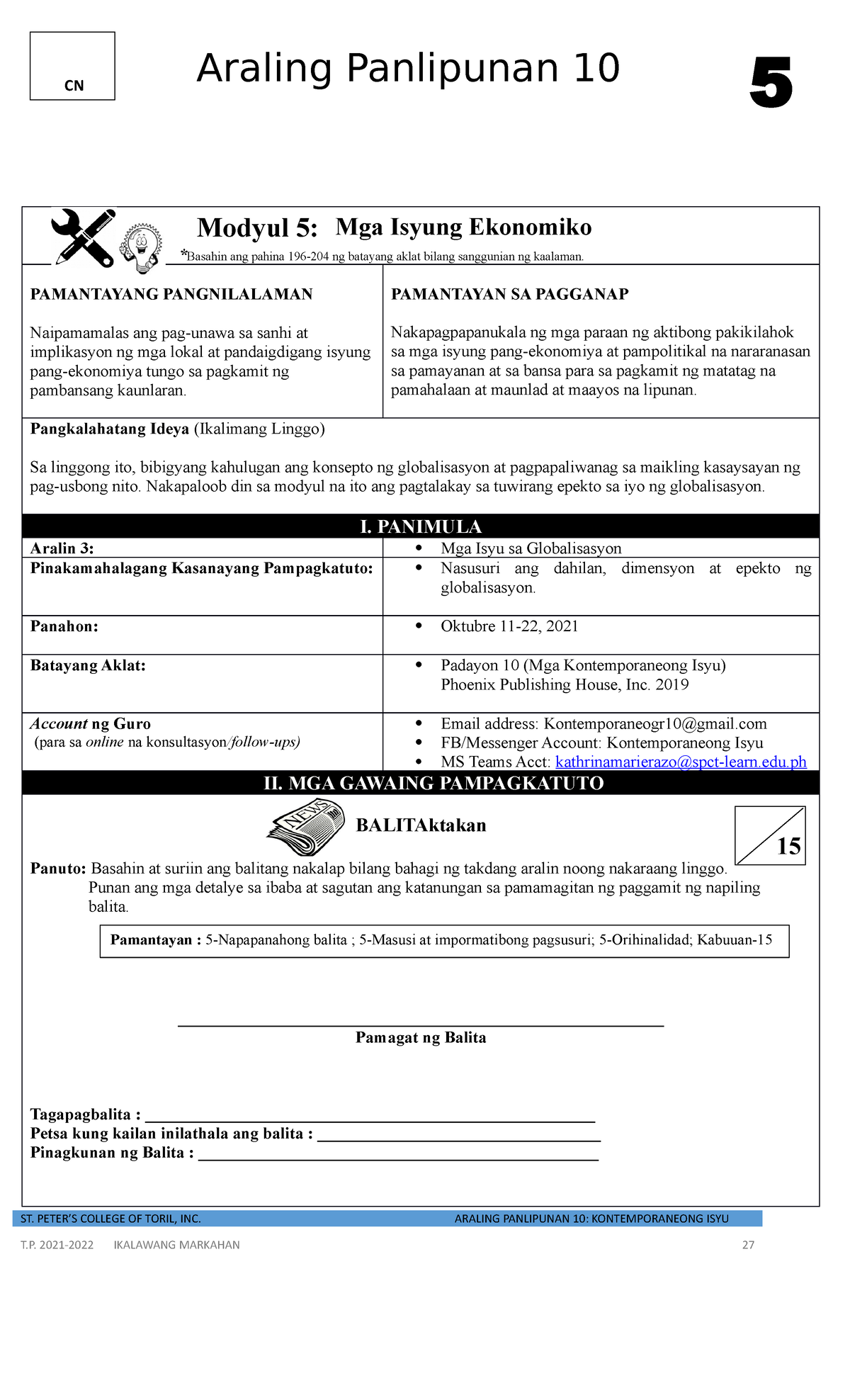 Aaaaa 2 - module araling panlipunan 10 - * Basahin ang pahina 196-204 ...