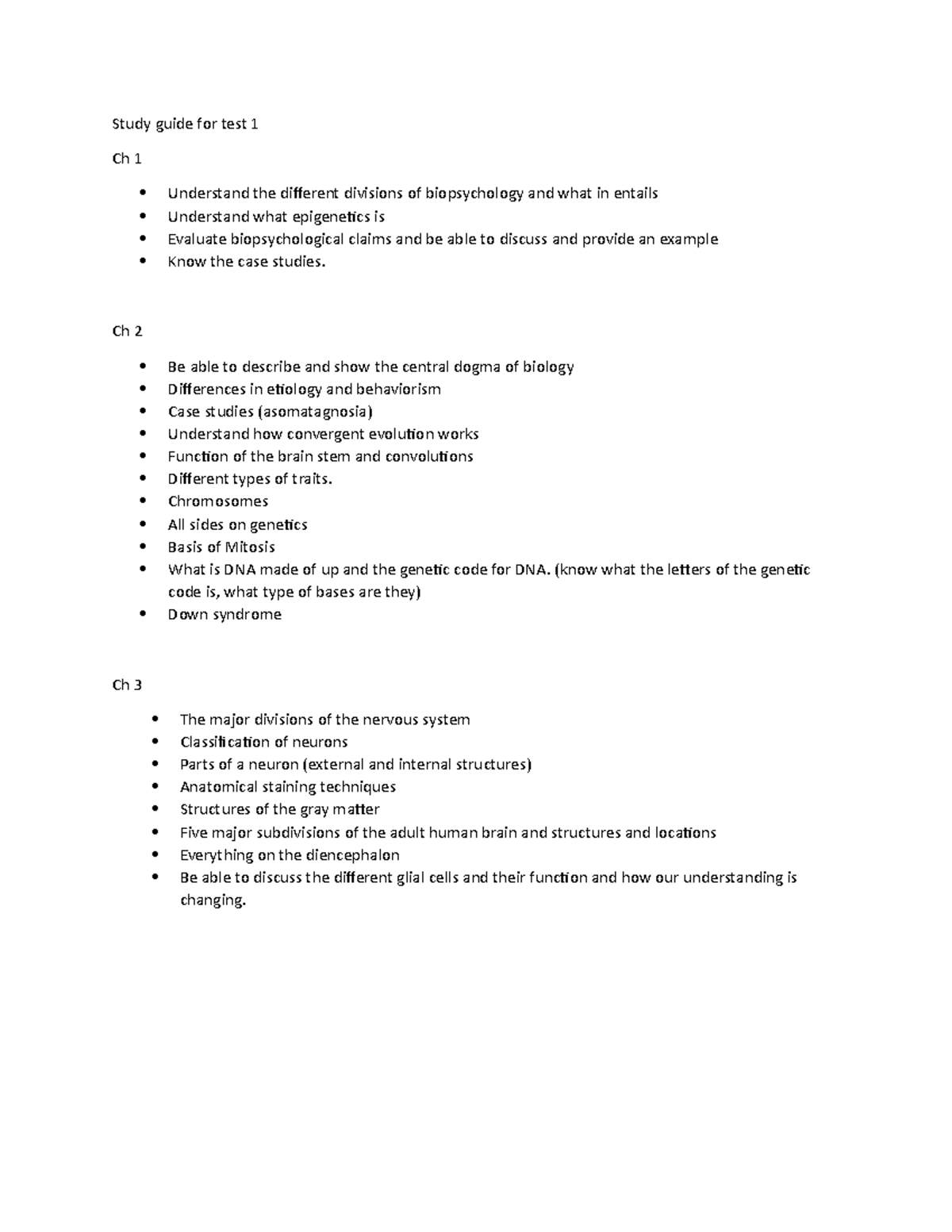 Study guide for test 1 - Ch 2 Be able to describe and show the central ...