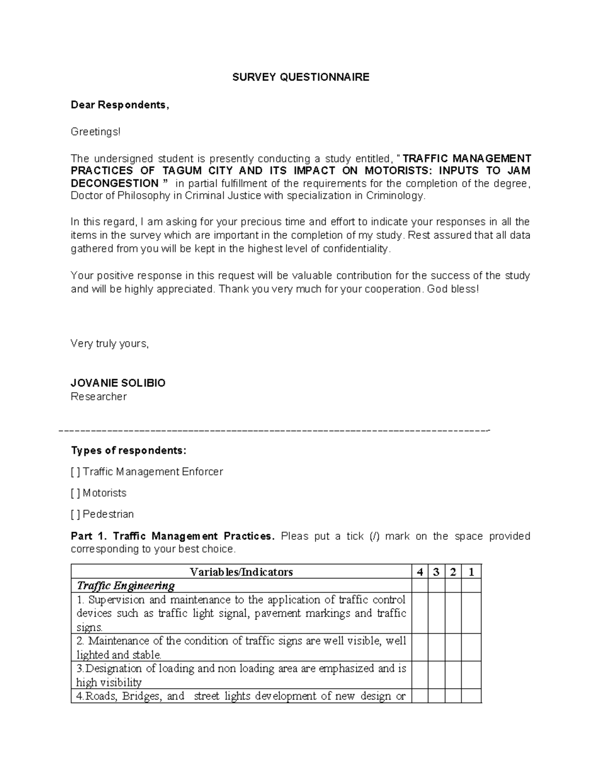 Survey- Questionnaire-Ph - SURVEY QUESTIONNAIRE Dear Respondents ...