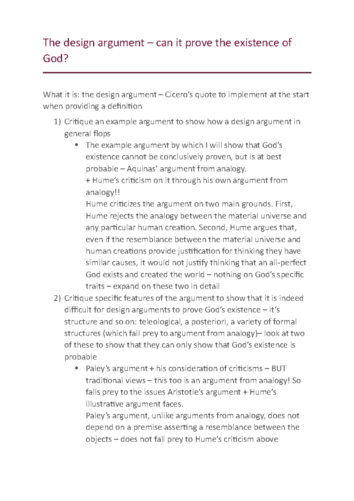 Design argument plan - N/A - The design argument – can it prove the ...
