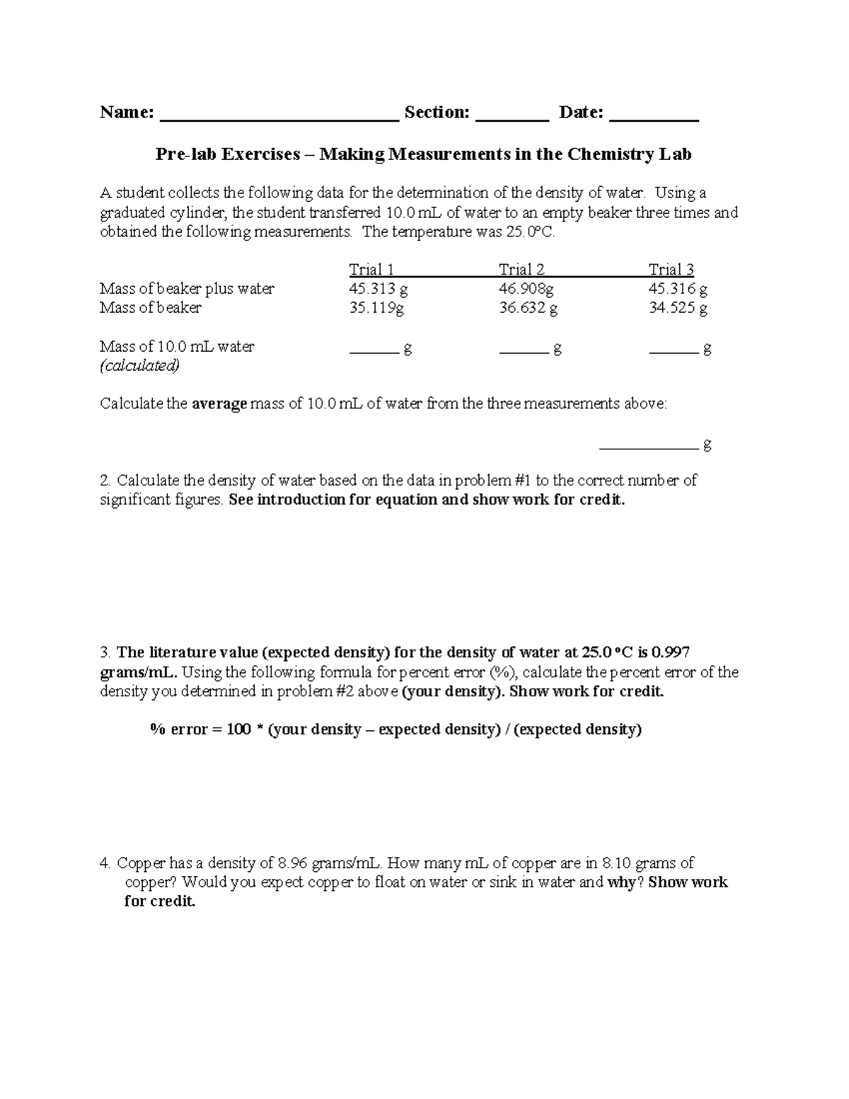 Experiment 2 Pre-Laboratory Assignment-1 - Name: Section: Date: Pre-lab Exercises – Making - Studocu