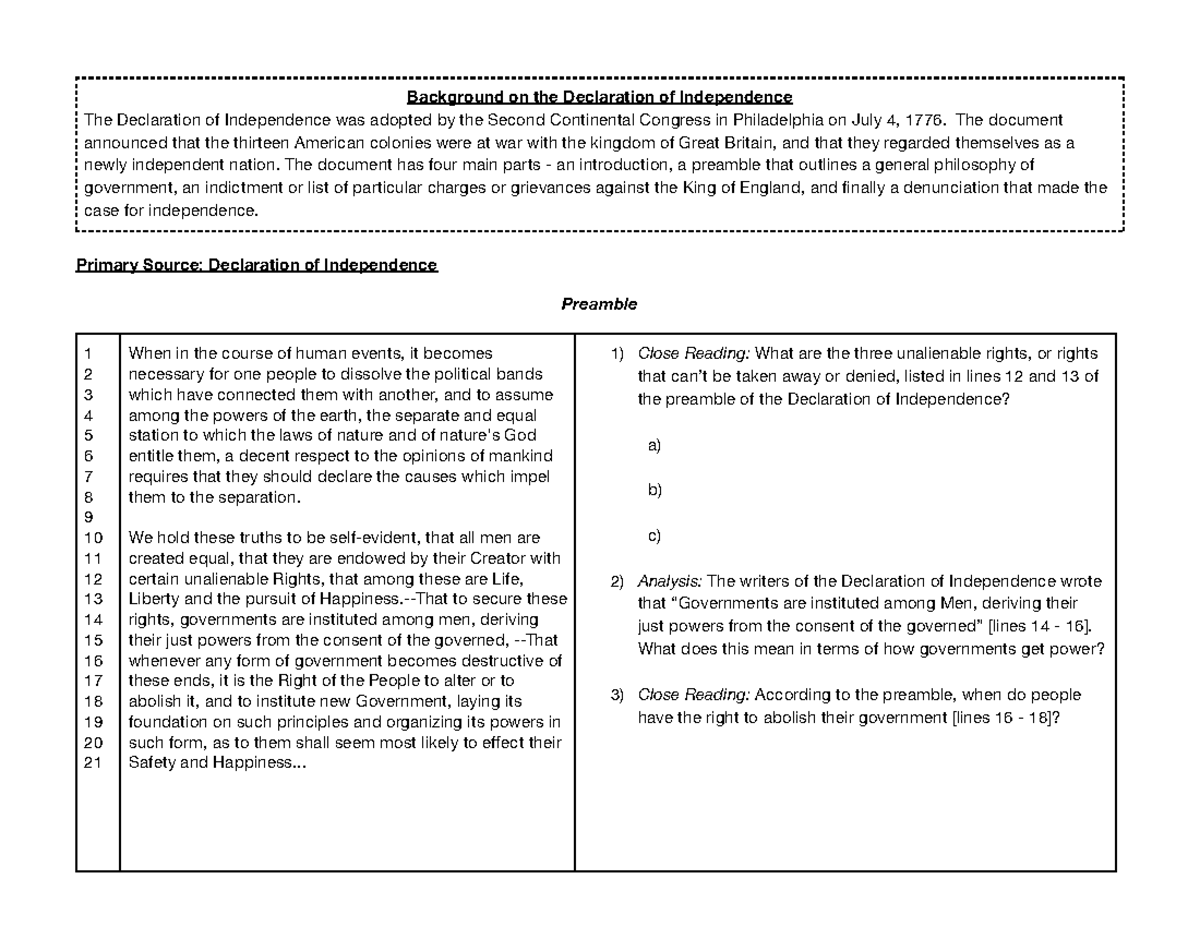 English) Pt.2 Analysis: Declaration of Independence - Background on the ...