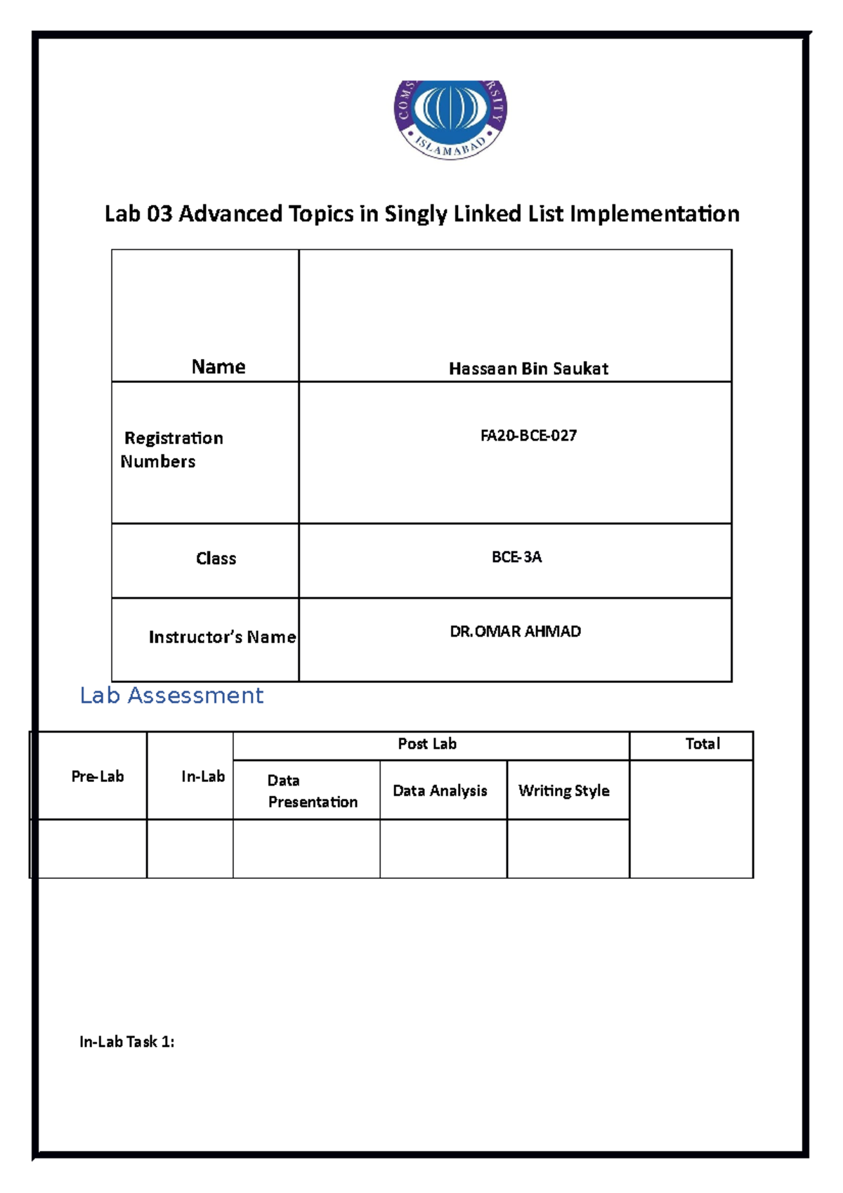Lab 03 Advanced Topics In Linked List Implementation Lab 03 Advanced