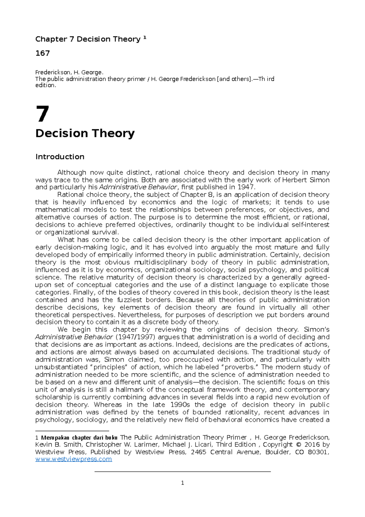 Decision Theory - George. The public administration theory primer / H ...