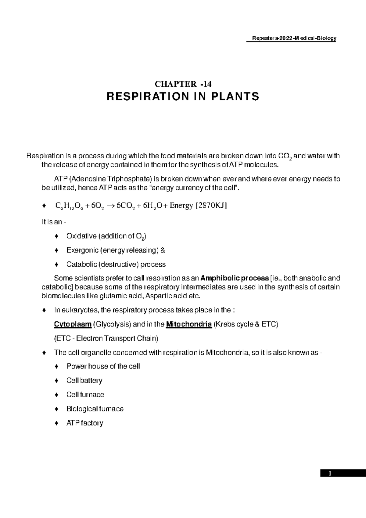 Respiration, lecture note made easy for neet aspirants - R epeaters ...