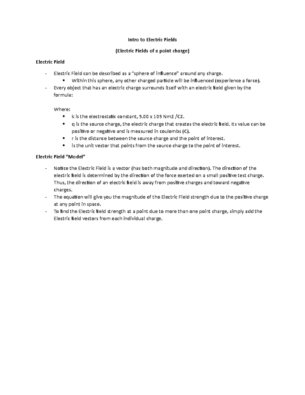 Intro to Electric Fields - Intro to Electric Fields (Electric Fields of ...