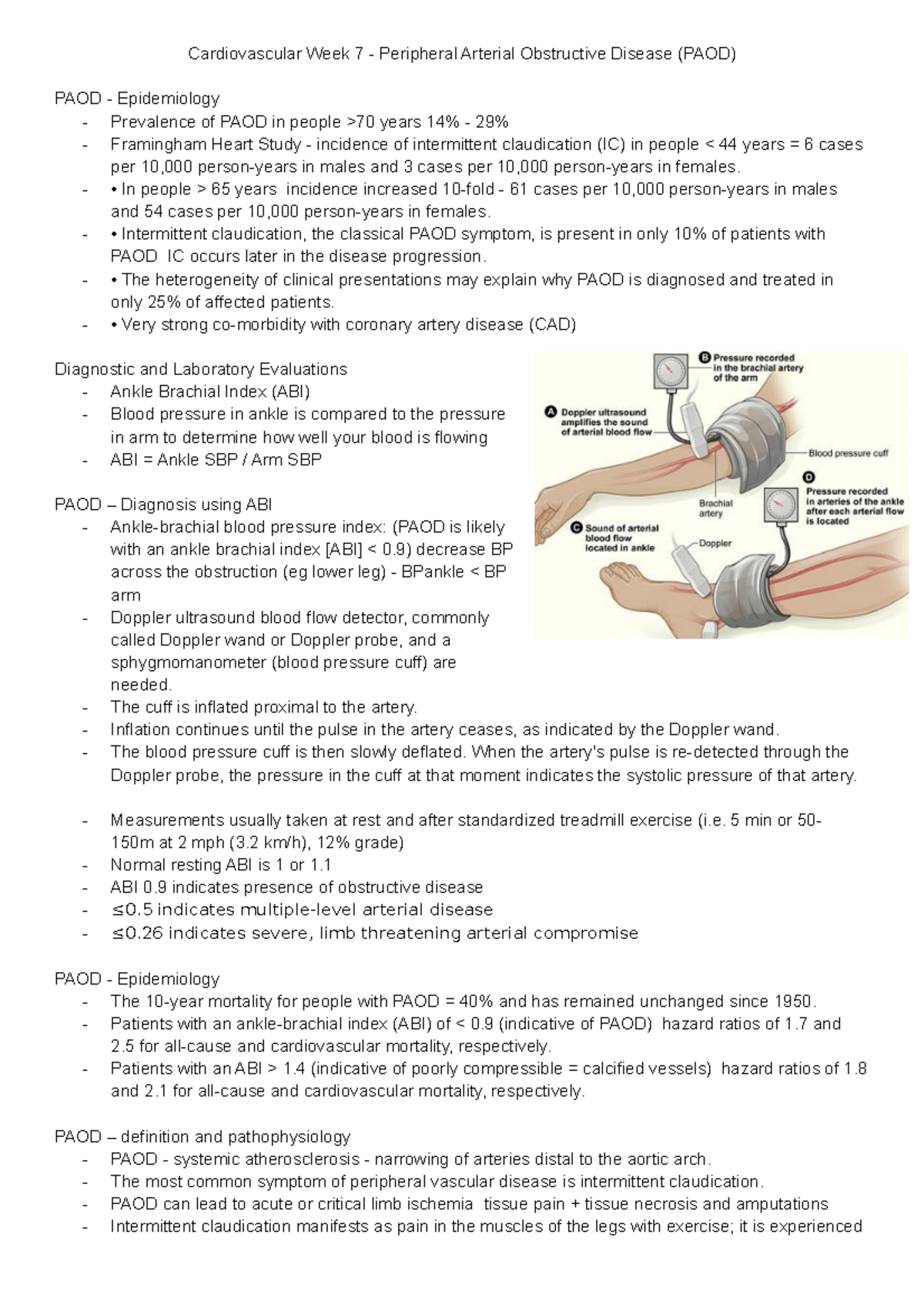Cardiovascular Week 7 - Peripheral Arterial Obstructive Disease (PAOD ...