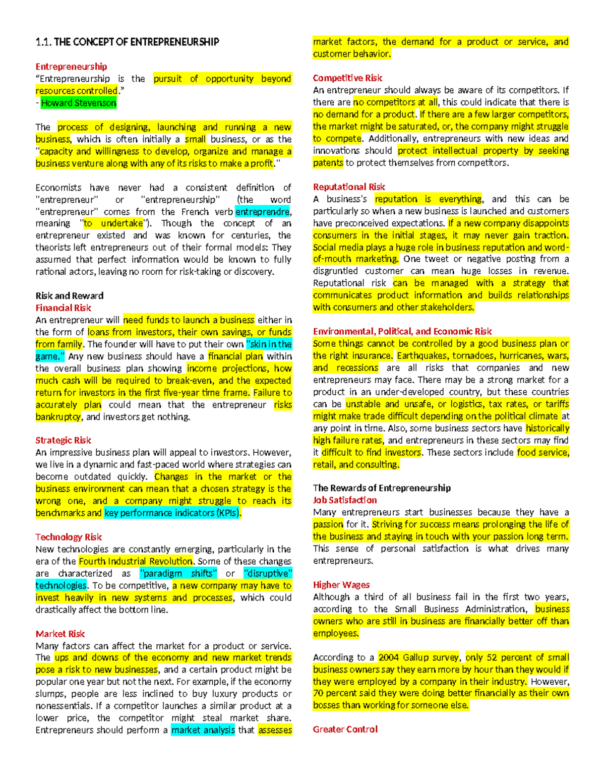 Technopreneurship Notes - 1. THE CONCEPT OF ENTREPRENEURSHIP ...
