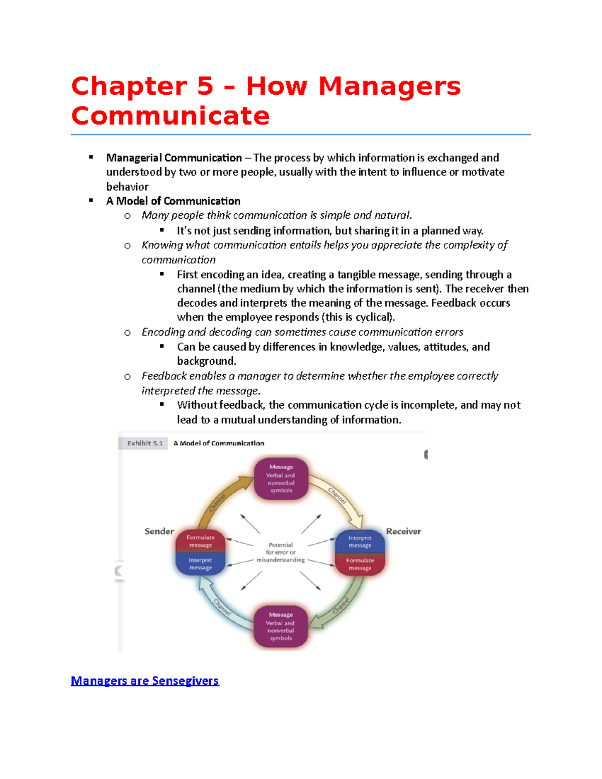 Chapter 5 Lecture Notes - Chapter 5 – How Managers Communicate ...
