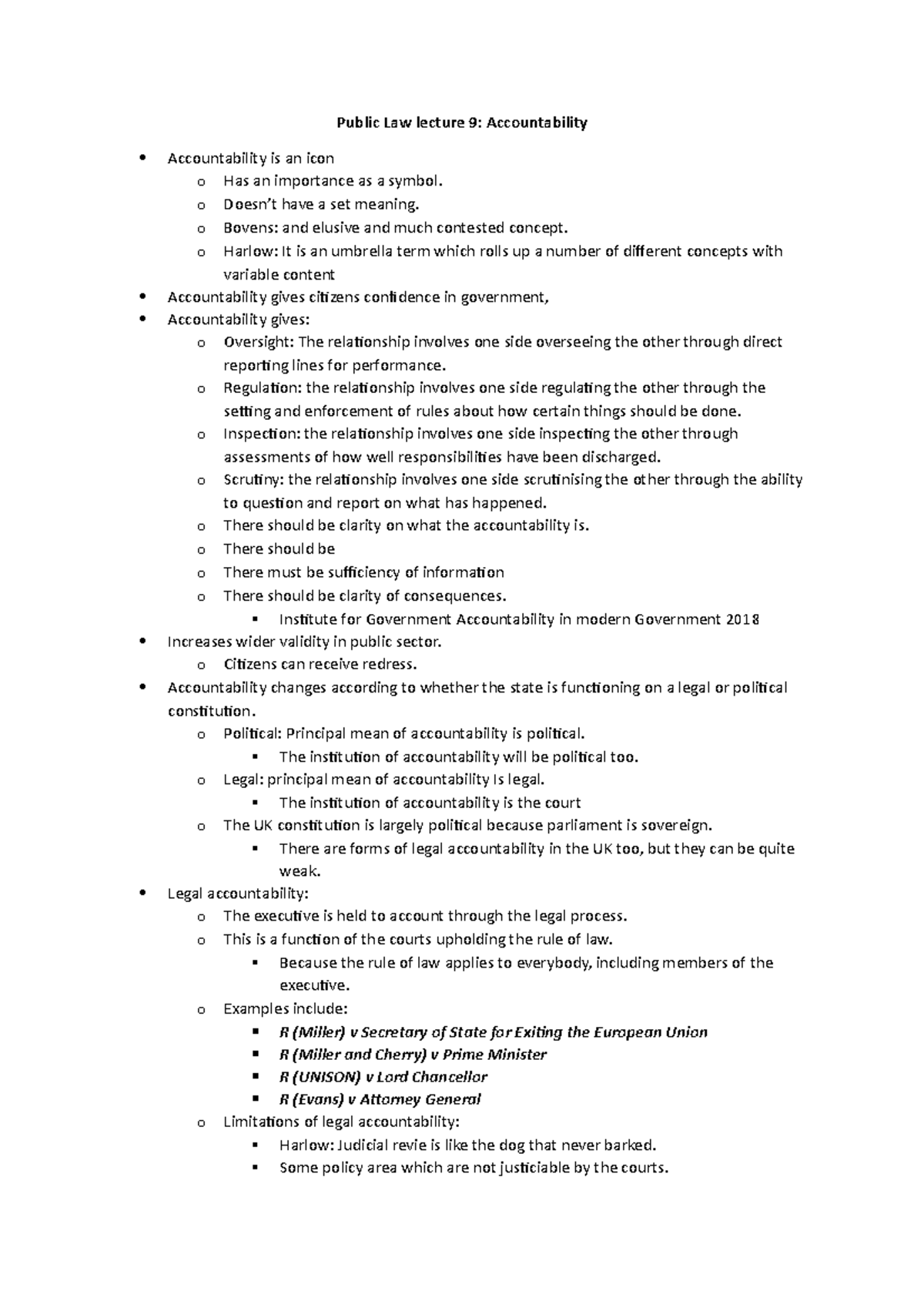 Public Law Lecture 9 - Accountability - Public Law lecture 9 ...